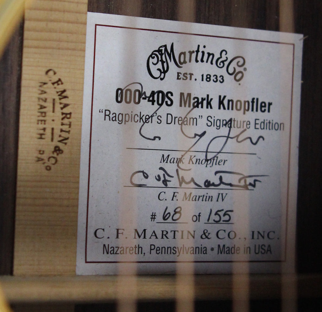 RARE! 2006 Martin 000-40S Mark Knopfler Ragpicker's Dream Signature Ed ...